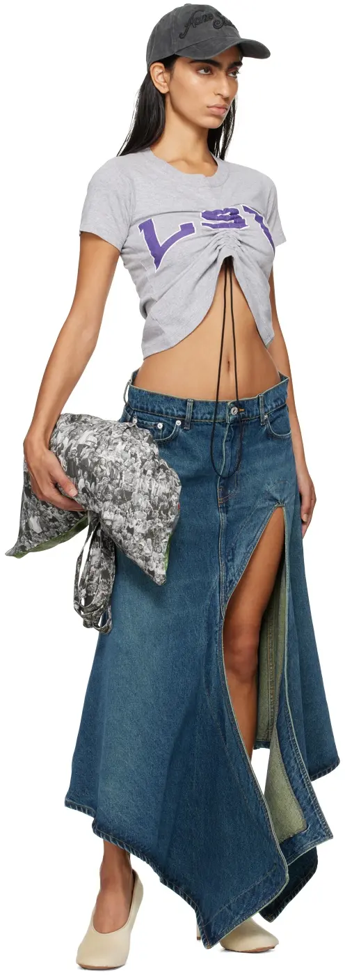 Y/Project Cut Out Denim Midi Skirt In Vintage Blue - 53% Off